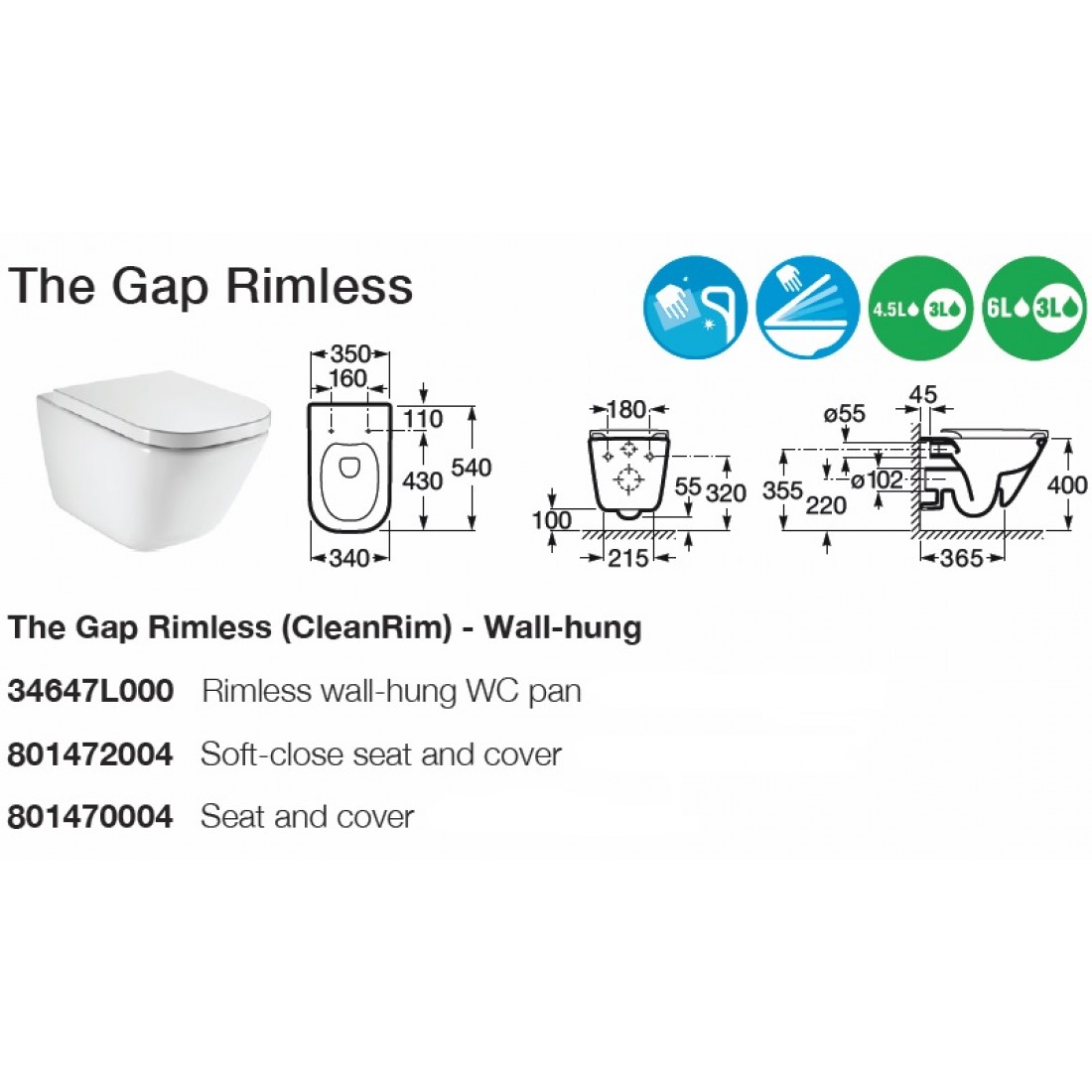 Roca Gap Rimless Wall Hung Toilet